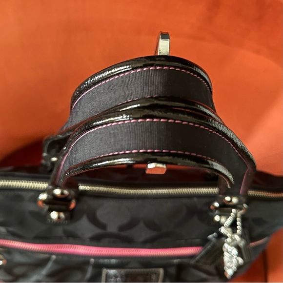 Coach | Bags | Coach Poppy Black And Pink Monogram Tote Bag | Poshmark